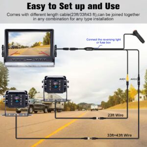 Dual RV Backup Camera System Upgraded: No Lag Easy Installation Plug and Play 7" Monitor HD 1080P Rear View Camera Wired Kit IP69 Waterproof IR Crystal Night Vision for Truck Trailer Camper Tractor R4