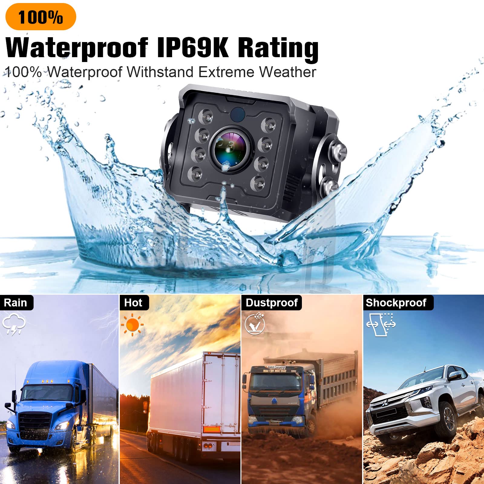 Dual RV Backup Camera System Upgraded: No Lag Easy Installation Plug and Play 7" Monitor HD 1080P Rear View Camera Wired Kit IP69 Waterproof IR Crystal Night Vision for Truck Trailer Camper Tractor R4