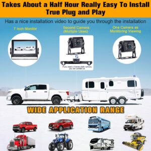 Dual RV Backup Camera System Upgraded: No Lag Easy Installation Plug and Play 7" Monitor HD 1080P Rear View Camera Wired Kit IP69 Waterproof IR Crystal Night Vision for Truck Trailer Camper Tractor R4