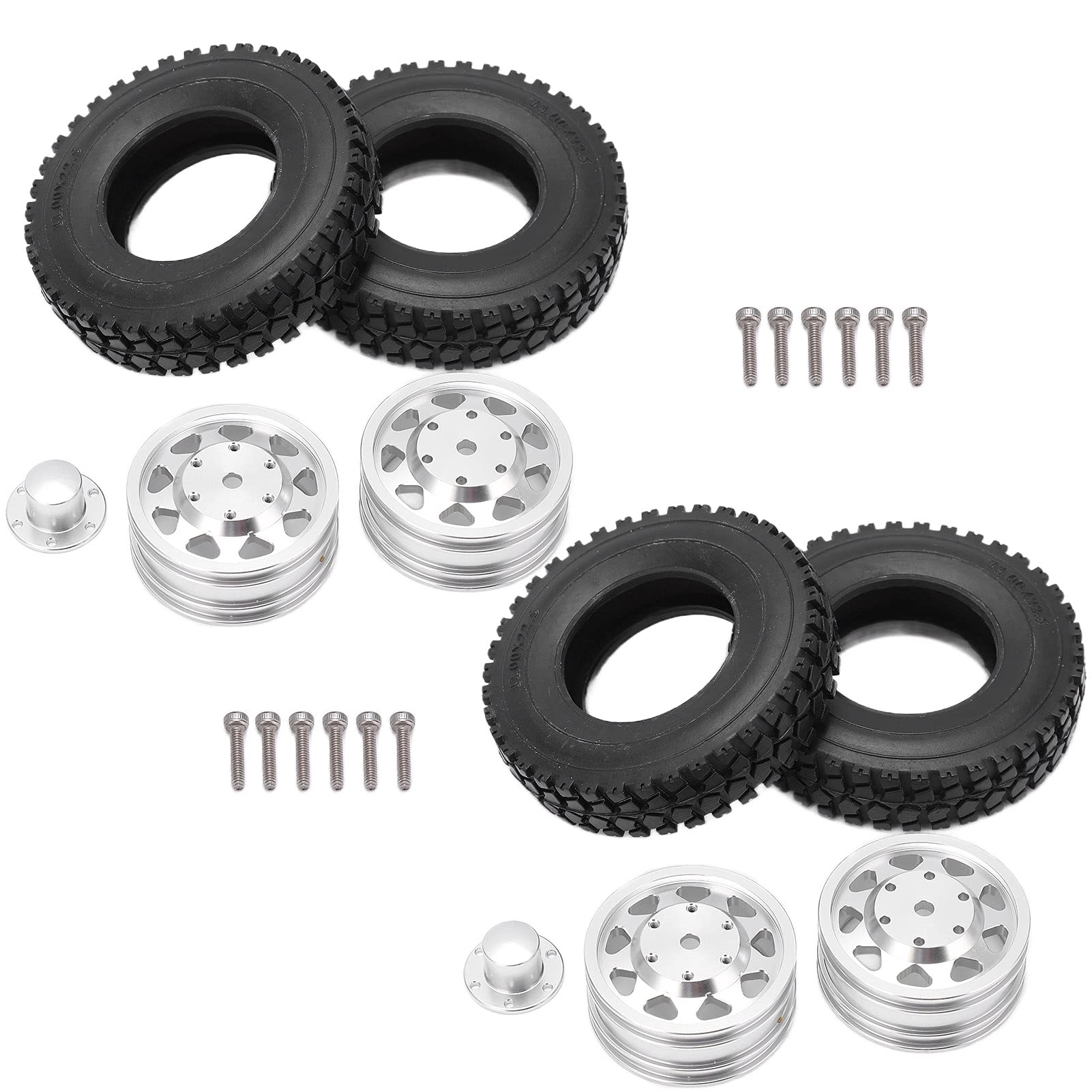 RC Car Rear Rubber Loader Wheels,Durable Metal Alloy Rear Wheel Hub Rims Hub Upgrade Spare Parts Accessory for 1/14 RC Trailer (Silver)