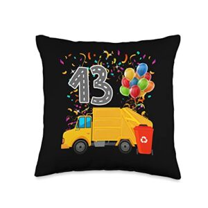 garbage truck dumpsters bin birthday pun happy 13 birthday rear loader garbage truck throw pillow, 16x16, multicolor