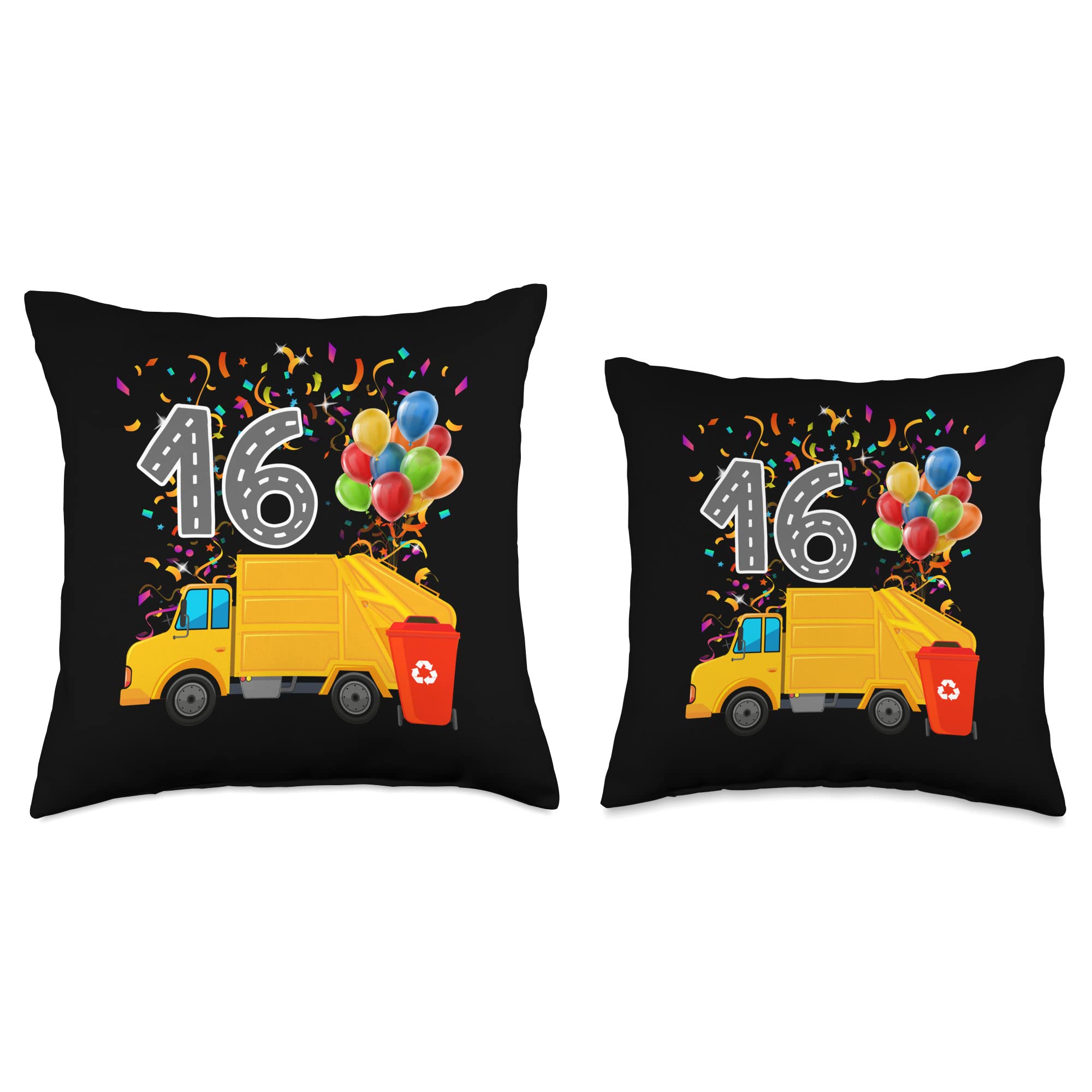 Garbage Truck Dumpsters Bin Birthday Pun Happy 16 Birthday Rear Loader Garbage Truck Throw Pillow, 16x16, Multicolor