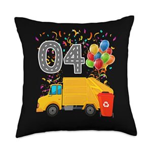 garbage truck dumpsters bin birthday pun happy o4 birthday rear loader garbage truck throw pillow, 18x18, multicolor