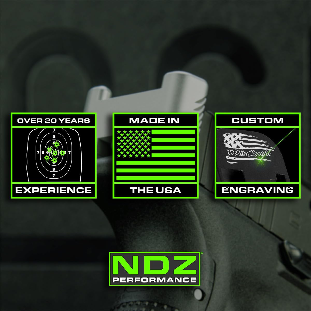 NDZ Performance Slide Cover Back Plate for Sig P365 P365X P365 XL P365 X Macro P365 Fuse 9mm .380 Laser Engraved Aluminum in Black - US Flag