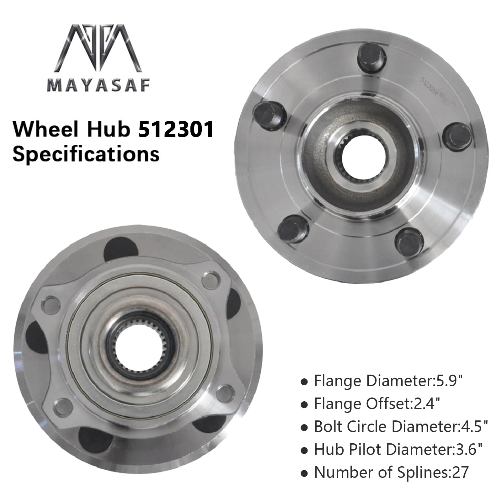 MAYASAF 512301 Rear Wheel Hub & Bearing Assembly 5 Lugs for Chrysler 300 2005-09, 2008 for Dodge Challenger, 06-12 Charger, 05-08 Magnum