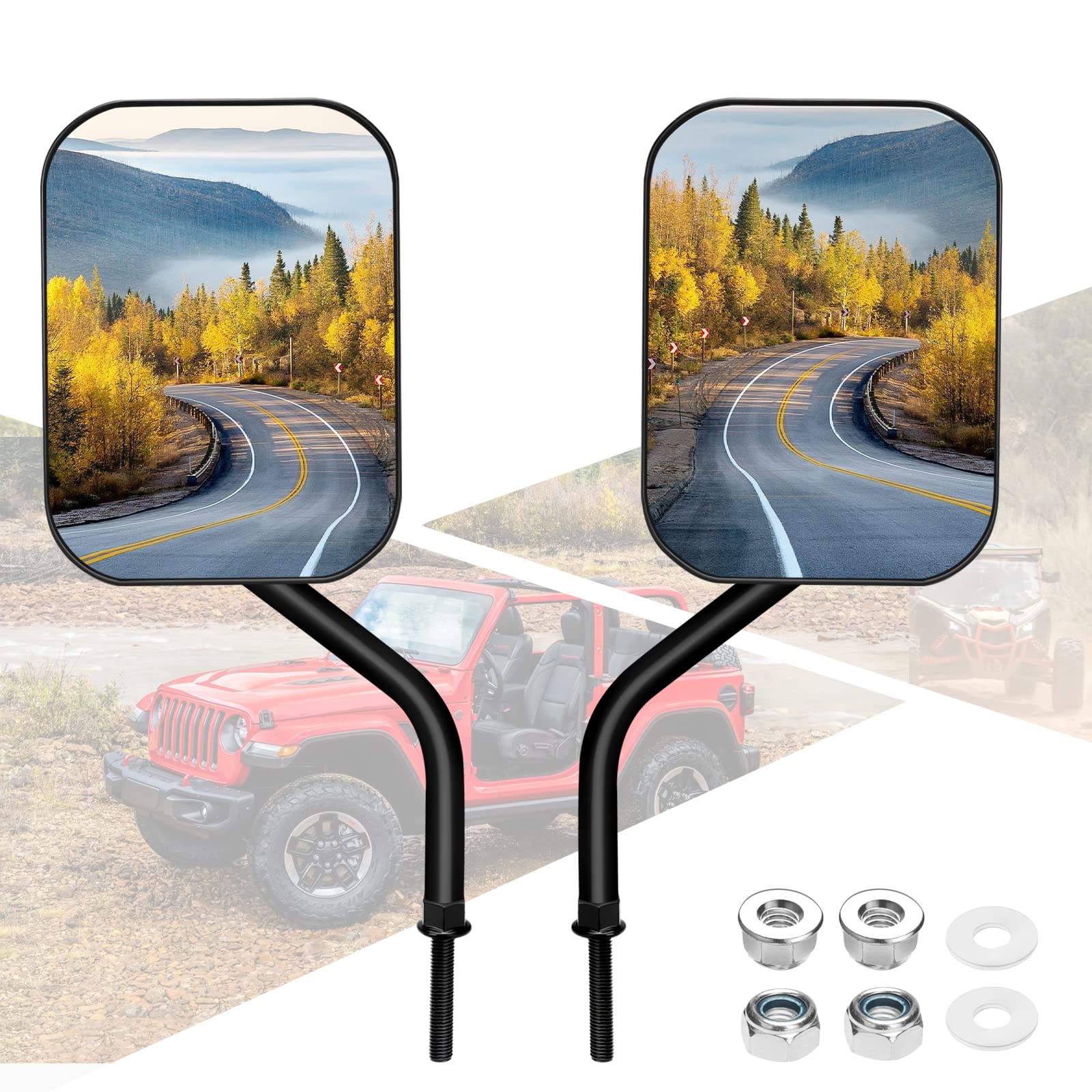 BETOOLL Doors Off Mirrors Compatible with Jeep Wrangler JK CJ JKU LJ JL & Unlimited - Door Hinge Side Mirrors compatible with Jeep - Side Rear View Mirrors for Doors Off Driving