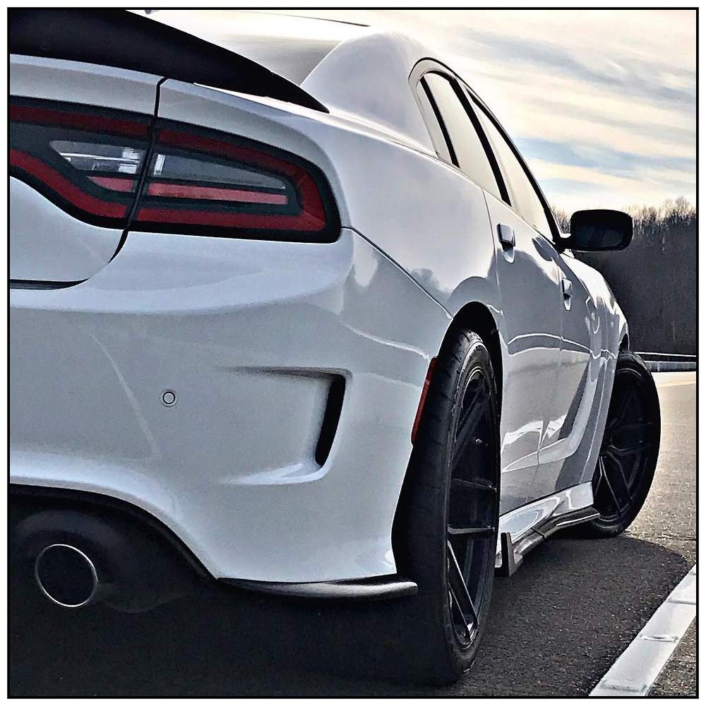 Rear Bumper Lip Aprons Compatible with 2015-2023 Dodge Charger, PP Polypropylene Matte Black Valences Spats Apron Splitter Diffuser Canard by IKON MOTORSPORTS