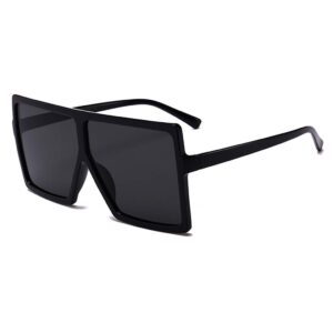 juslink oversized square sunglasses for women trendy flat top fashion shades (black, 1 pack)