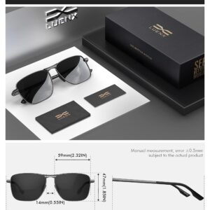 LUENX Men Rectangular Polarized Sunglasses Square Retro Shades - Black Lens Gunmetal Frame 59mm