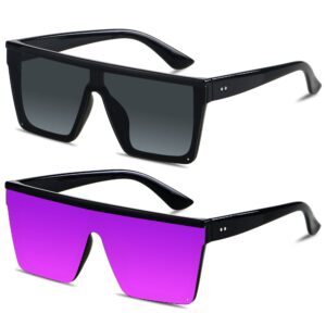 lyzoit square oversized sunglasses for women men big flat top fashion shield large uv protection shades mirrored purple sun glasses