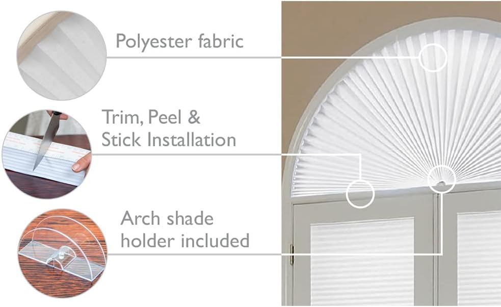 Redi Shade No Tools Original Arch Light Filtering Pleated Fabric Shade White, 72 in x 36 in