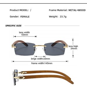 Heptagram Rectangle Fashion Rimless Sunglasses for Women Men Gangster 90s Frameless Shades Retro Vintage Trendy Eyewear (2 PCS-Brown+Transparent)