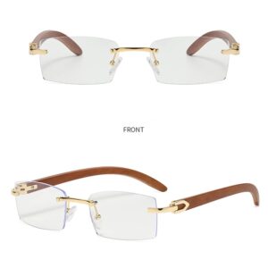 Heptagram Rectangle Fashion Rimless Sunglasses for Women Men Gangster 90s Frameless Shades Retro Vintage Trendy Eyewear (2 PCS-Brown+Transparent)