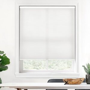 lazblinds cordless cellular shades, light filtering 1.5 inch honeycomb shades pleated blinds for window size 19" w x 36" h, white