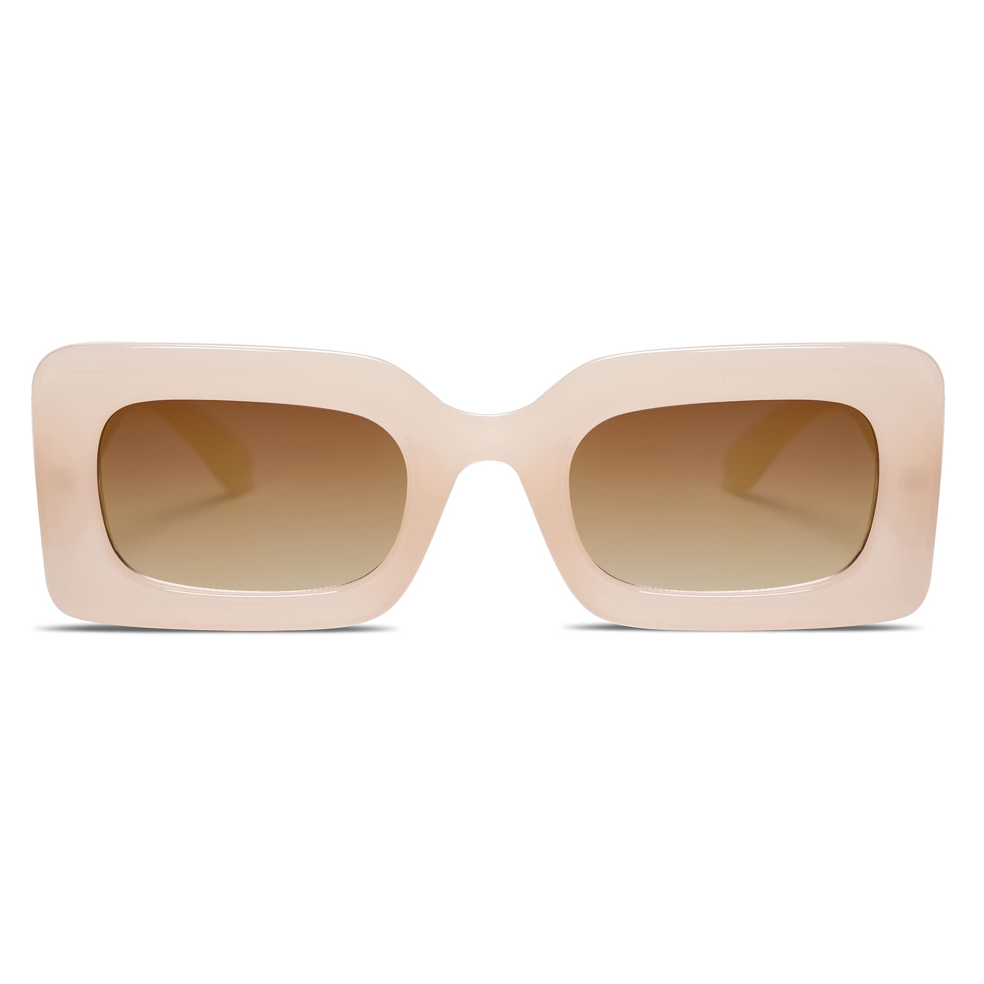 SOJOS Retro 90s Nude Rectangle Sunglasses For Women Trendy Chunky Glasses Beige Frame Brown Lens