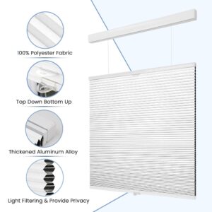 Allesin Top Down Bottom Up Cellular Shades,Blackout Cellular Shades Noise Reduction,Cordless Cellular Shades Room Darkening Honeycomb Shades,Blackout (White,32"x64") Easy to Install