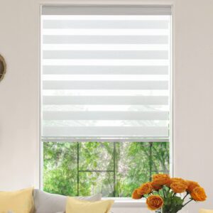 kalysie zebra roller window blinds,custom cut to size,roller blinds dual layer roller shade blinds, white,fixed 64 incheshigh,51 inches width