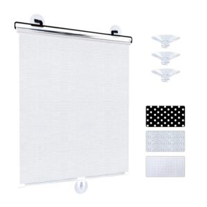 yoebor no drill blackout blind shade with 3 suction cups, silver 95% shade temporary portable roller window curtain for home office car, w15.7 x l49.2