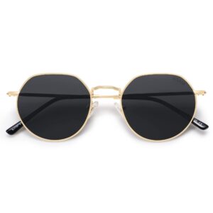 sojos round polygon polarized sunglasses for women men retro classic vintage shades sj1157 black lens