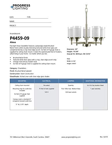 Progress Lighting P4459-09 Alexa Chandeliers, 20-Inch Diameter x 19-13/16-Inch Height, Nickel