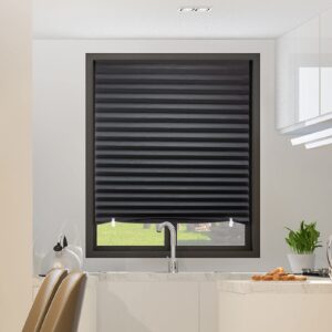 MYshade 6 Pack Temporary Blackout Paper Shades for Windows,Paper Pleated Blinds with Adhesive,No Tools No Drilling Free Cut Size Paper Room Darkening Shades(Black, 36" W x 72" H)