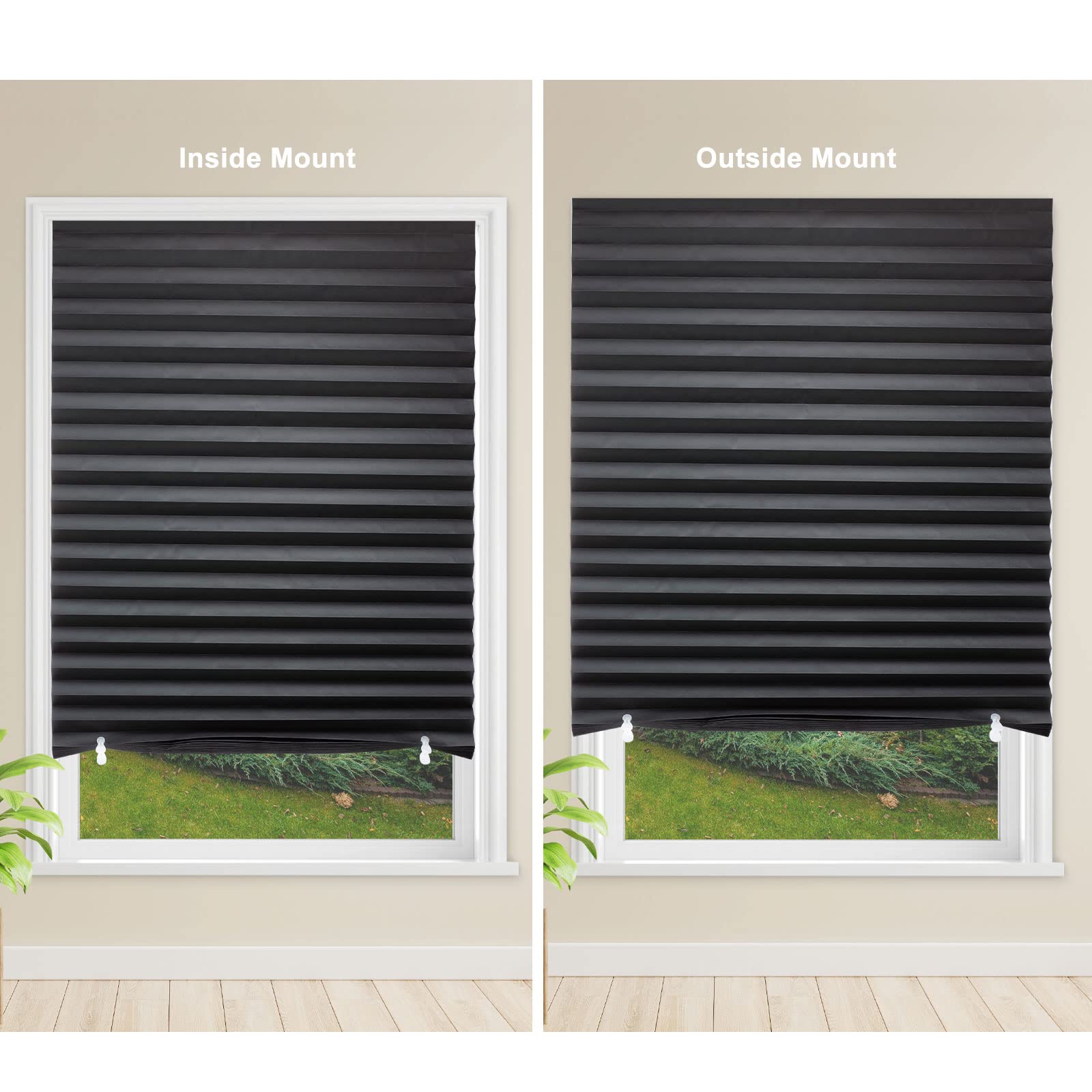 MYshade 6 Pack Temporary Blackout Paper Shades for Windows,Paper Pleated Blinds with Adhesive,No Tools No Drilling Free Cut Size Paper Room Darkening Shades(Black, 36" W x 72" H)