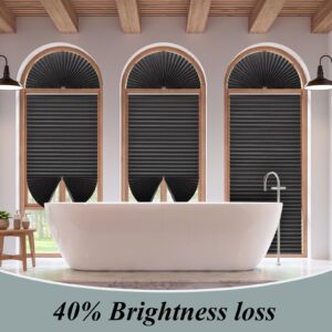 Juexica 2 Pcs Arch Window Set Light Filtering Pleated Shade Blinds Half Circle Blackout Window Cover Half Moon Curtains, Easy Cut and No Tools Install, Dark Grey, 71" x 35"