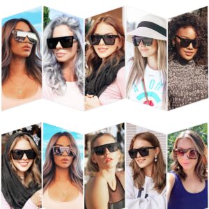 SOJOS Square Big Sunglasses Women Thick Frame Flat Top Mirrored Sunnies Shades Goggle Siamese Lens SJ2117 with Black Frame/Grey Lens