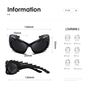 kimorn Wrap Around Sunglasses Womens men Swift Oval Trendy Futuristic Sport Shades Y2K Sun Glasses K1422 (Black Frame Black Lens)