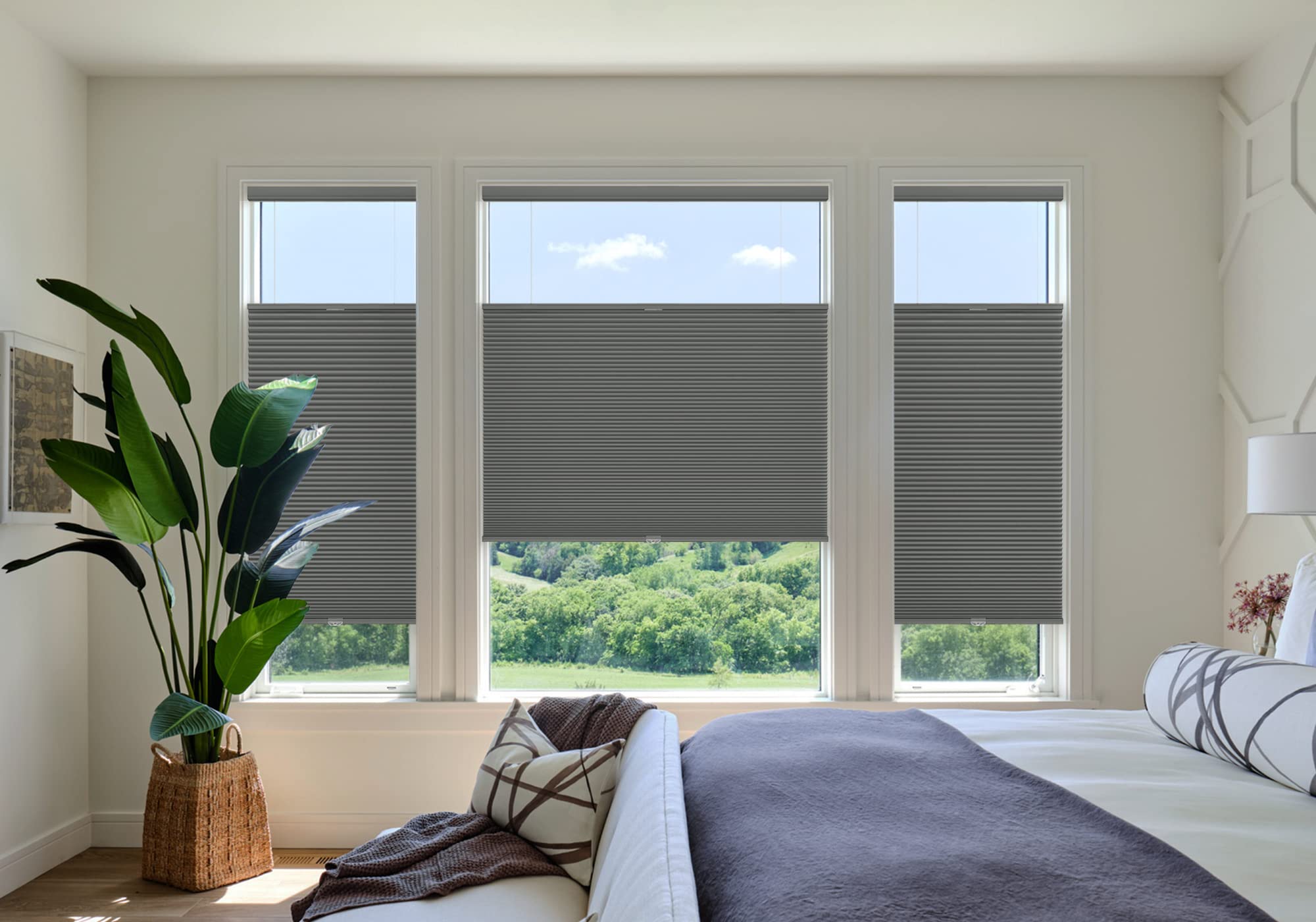 LazBlinds Top Down Bottom Up (TDBU) Cordless Cellular Shades, Blackout Light Blocking Honeycomb Shades Pleated Polyester Blinds for Window Size 35" W x 64" H, Grey