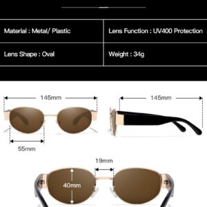 SODQW Retro Oval Sunglasses for Women, 90s Vintage Designer Ladies Shades Trendy Fashion Sun Glasses