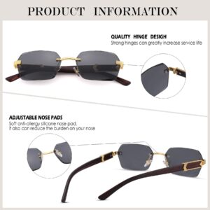 Hycredi Rimless Rectangle Sunglasses Men Women Retro Frameless Square Shade Y2k Sun Glasses Tinted Eyewear-Gold/Clear+Gold/Gray