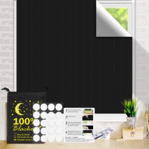 black out blinds for window 100% blackout fabric 118"x57" portable blackout shades temporary sun blocking for window quick use with nano stickers for home & travel rollable washable reusable