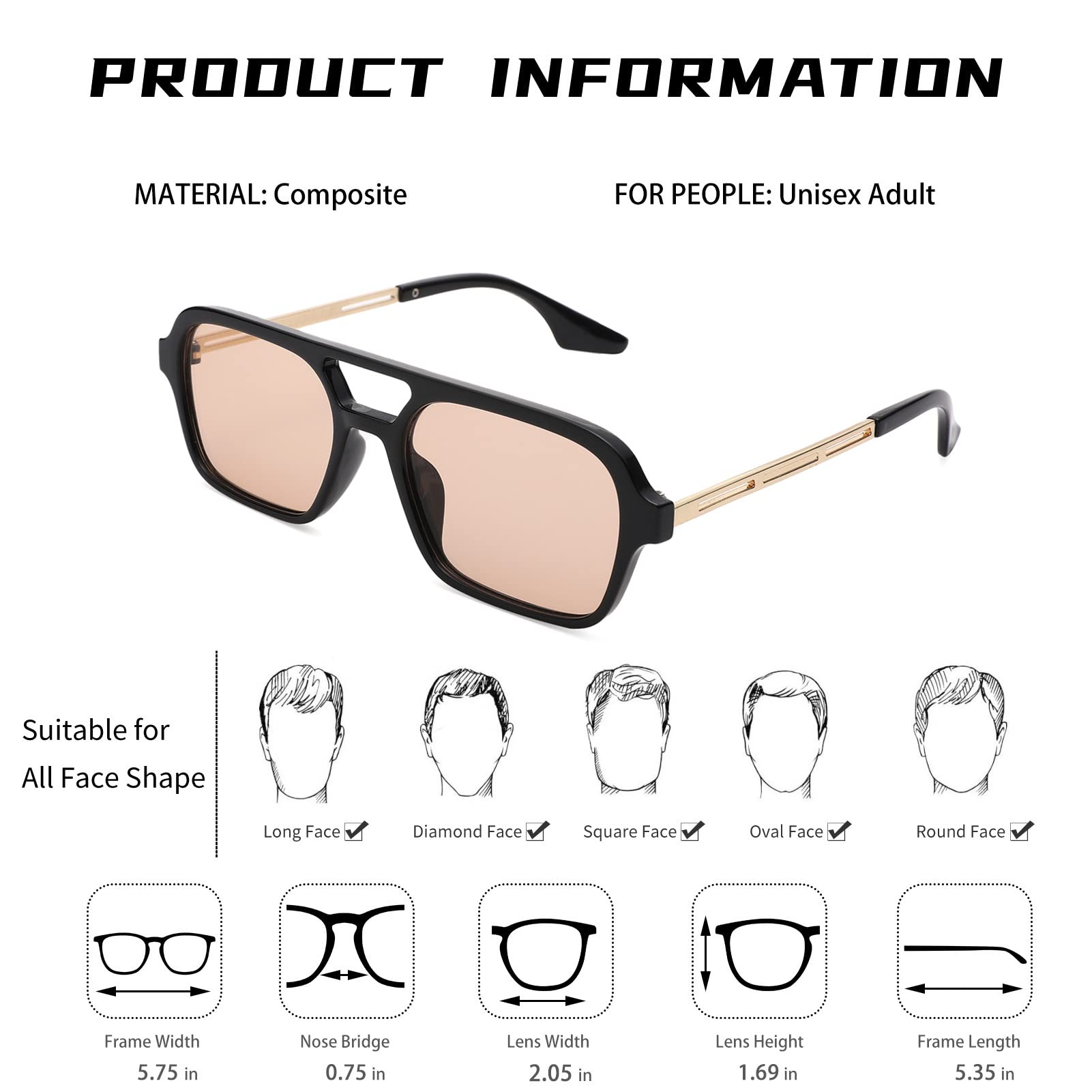 Pro Acme Vintage 70s Flat Pilot Aviator Sunglasses for Women Men, Small Frame Square Sunglasses UV400 Protection Shades (Black Frame | Brown Lens