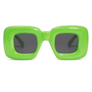 VANLINKER Cute Square Inflated Sunglasses for Women Men Trendy Chunky Glasses Retro Thick Frame Funny Mask Shades VL9733 Light Green