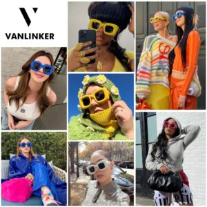 VANLINKER Cute Square Inflated Sunglasses for Women Men Trendy Chunky Glasses Retro Thick Frame Funny Mask Shades VL9733 Light Green