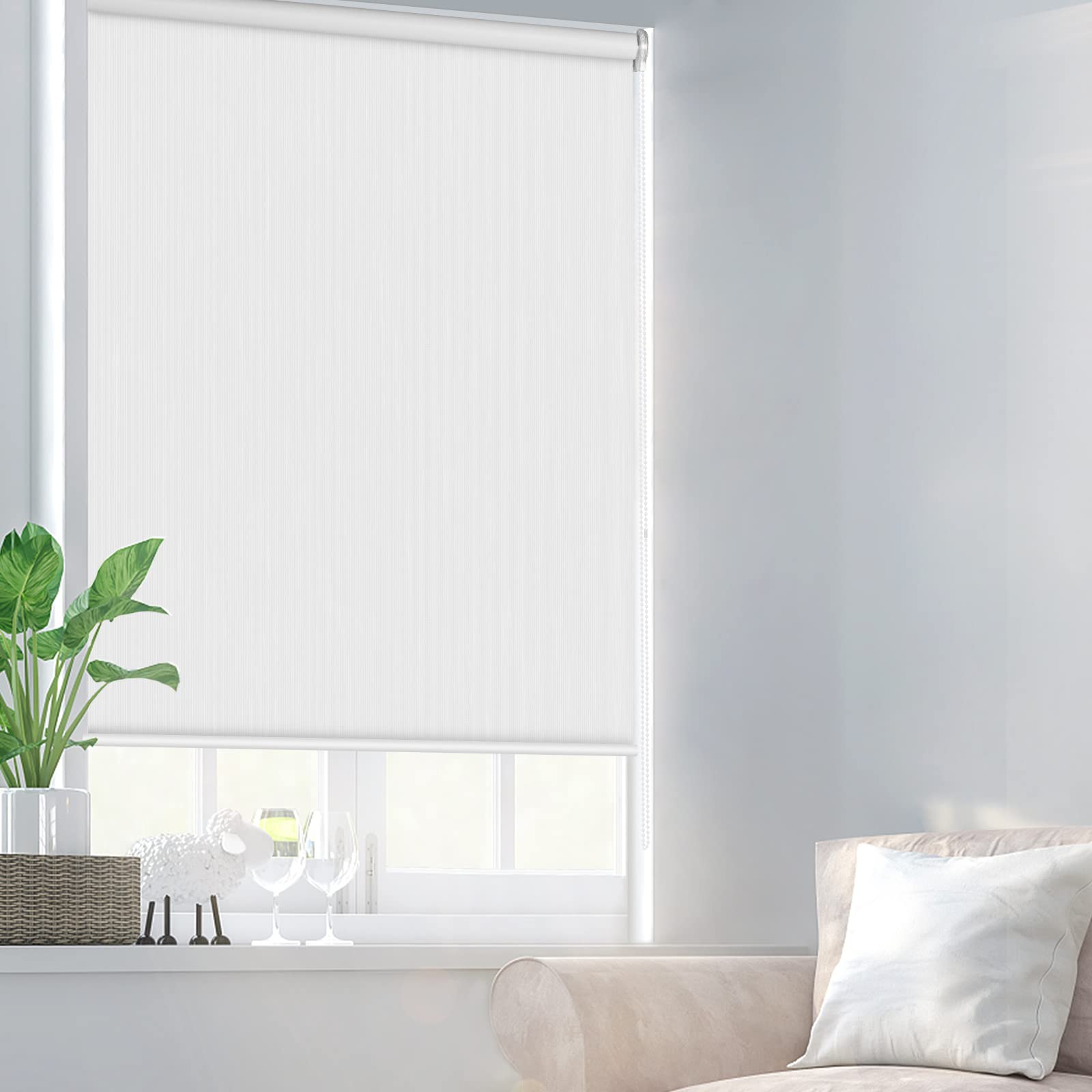 HIDODO Light Filtering Roller Shades for Windows, Solar Window Roller Blinds UV Protection Fabric Roller Shades for Bedroom, Living Room, Bathroom and Office, 32" W x 72" H, White