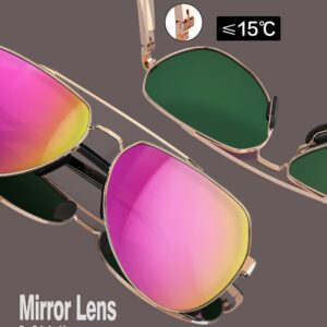 LUENX Women Aviator Sunglasses Polarized Shades Flexible Spring Hinge - Rose red Mirror Lens Rose Gold Metal Frame 60mm