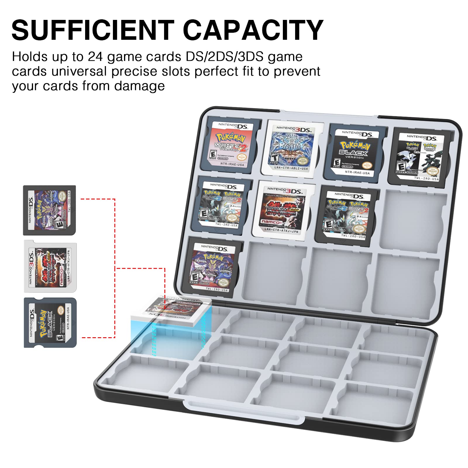 HEIYING Card Case for Nintendo 3DS 3DSXL 2DS 2DSXL DS DSi,Portable 3DS 2DS DS Game Cartridge Holder Storage with 24 Game Card Slots.