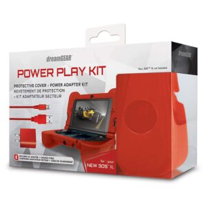 dreamGEAR DG3DSXL-2275 Power Play Kit Accessories: Compatible with Nintendo NEW 3DS XL, 3-In-1 Bundle, Soft Comfort Grip Case, Charging Cable, AC Adapter, Red