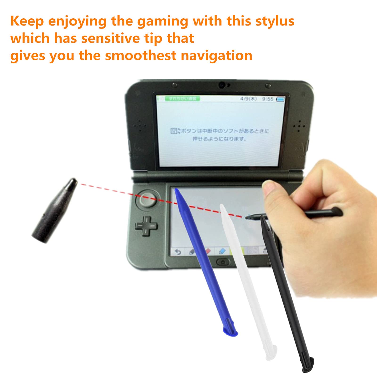 XHBTS 3 Pcs Plastic Replacement Touch Screen Stylus Pen, Compatible with Nintendo New 3DS XL, New 3DS LL (Black)