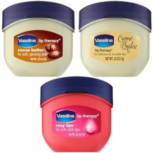 vaseline lip therapy bundle - creme brulee, rosy lips & cocoa butter, 0.25 ounce (pack of 3)