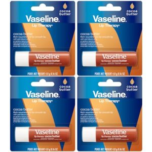 vaseline lip therapy cocoa butter, fast-acting nourishment, ideal for chapped, dry, or cracked lips, lip balm stick, 0.16 oz (pack of 4)