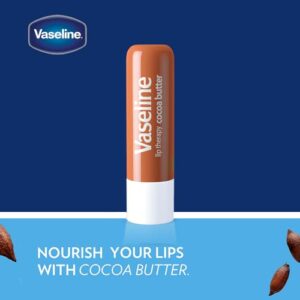 Vaseline Lip Therapy Cocoa Butter, Fast-Acting Nourishment, Ideal for Chapped, Dry, or Cracked Lips, Lip Balm Stick, 0.16 Oz (Pack of 4)