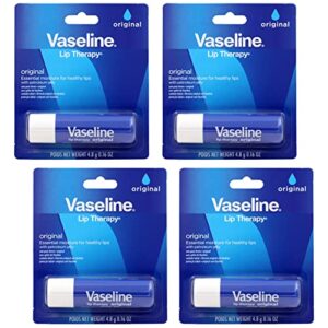 vaseline lip therapy care original, fast-acting nourishment, ideal for chapped, dry, cracked, or damaged lips, lip balm, 0.16 ounce (pack of 4)