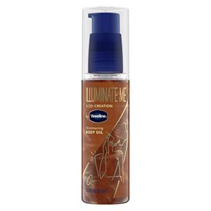 vaseline illuminate me shimmering body oil created for melanin rich skin, illuminates skin with finishing touch of shimmer for glowing skin 3.3 oz