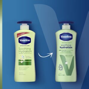 vaseline intensive care body lotion for dry skin soothing hydration lotion made with ultra-hydrating lipids + 1% aloe vera extract to refresh dehydrated skin 20.3 oz, pack of 3