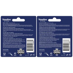 Vaseline Lip Therapy Variety 4-Pack – Cocoa Butter + Aloe Vera Moisturizing Lip Balm with Vitamin E, 0.16 Oz Ea