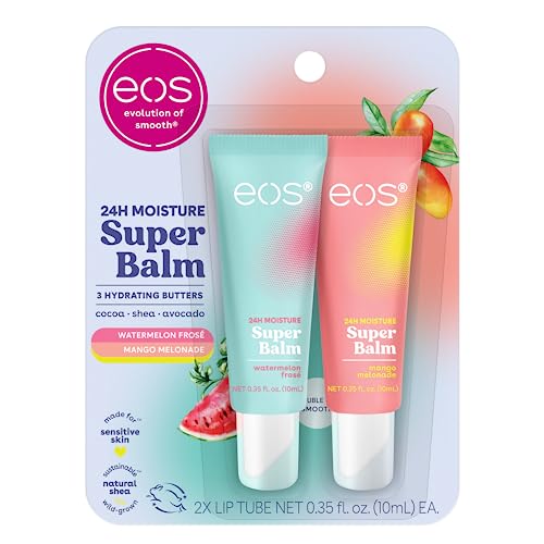 eos 24H Moisture Super Balm- Watermelon Frosé & Mango Melonade, Lip Mask, Day or Night Lip Treatment, Made for Sensitive Skin, 0.35 fl oz, 2-Pack