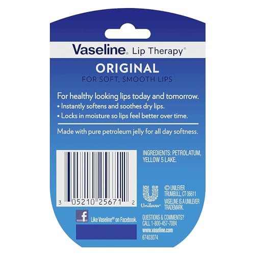 Vaseline Lip Therapy Original – Mini Vaseline Lip Balm, Hydrating Petroleum Jelly, Clear Lip Gloss, Travel-Size, 0.25 Oz Ea (Pack of 4)